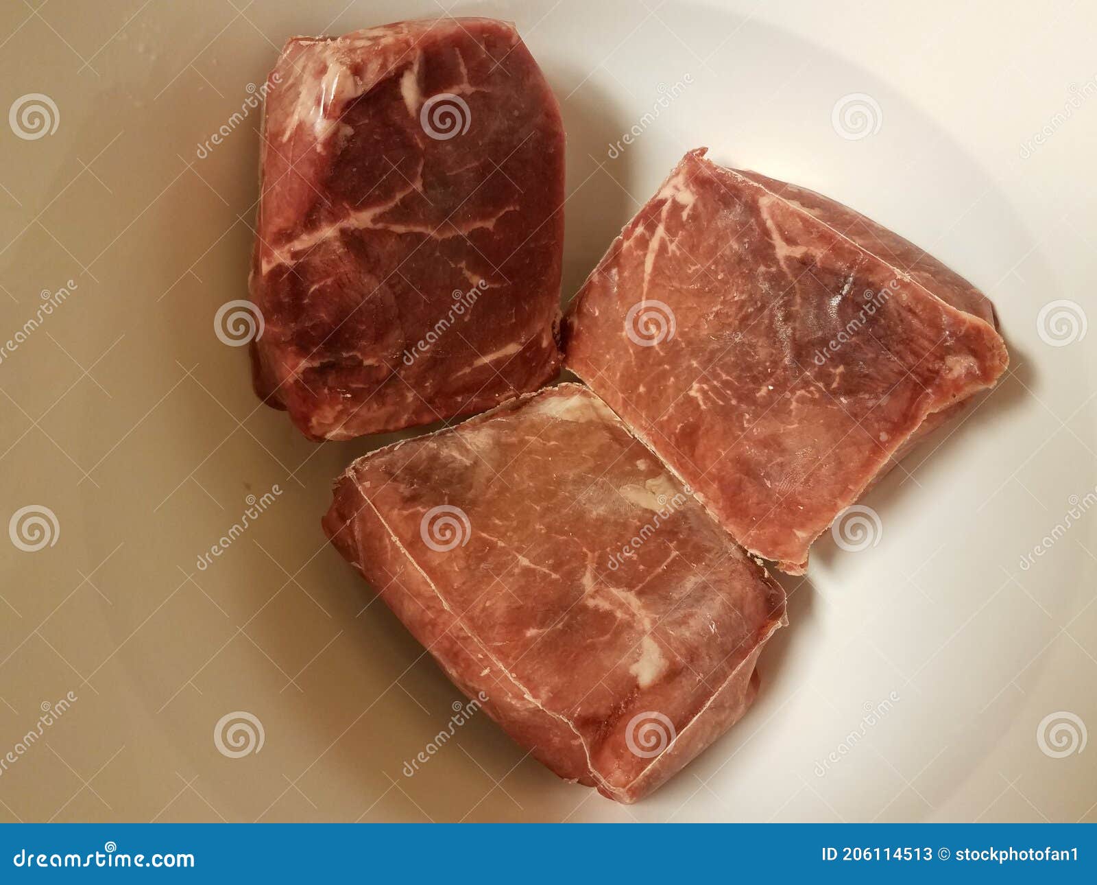 Frozen Beef Meat Squares in White Plastic Container Stock Image - Image ...