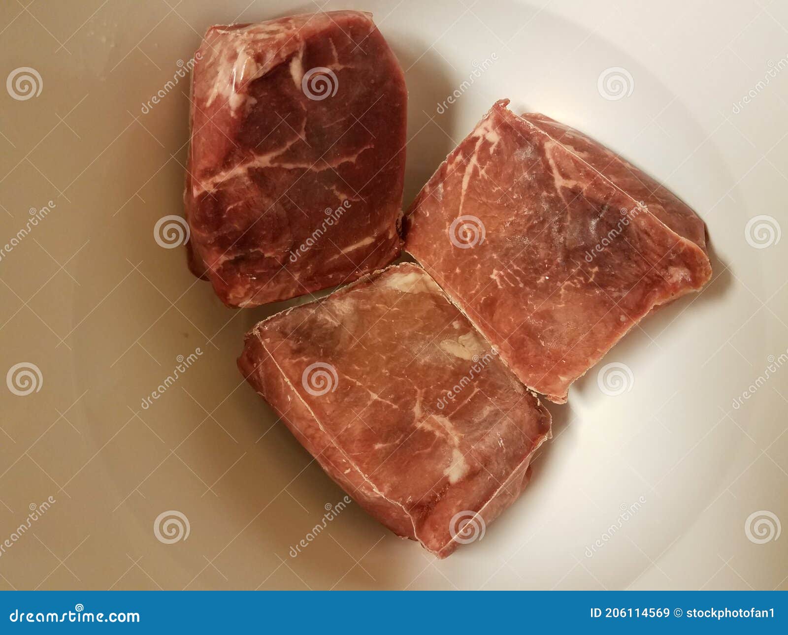 Frozen Beef Meat Squares in White Plastic Container Stock Image - Image ...