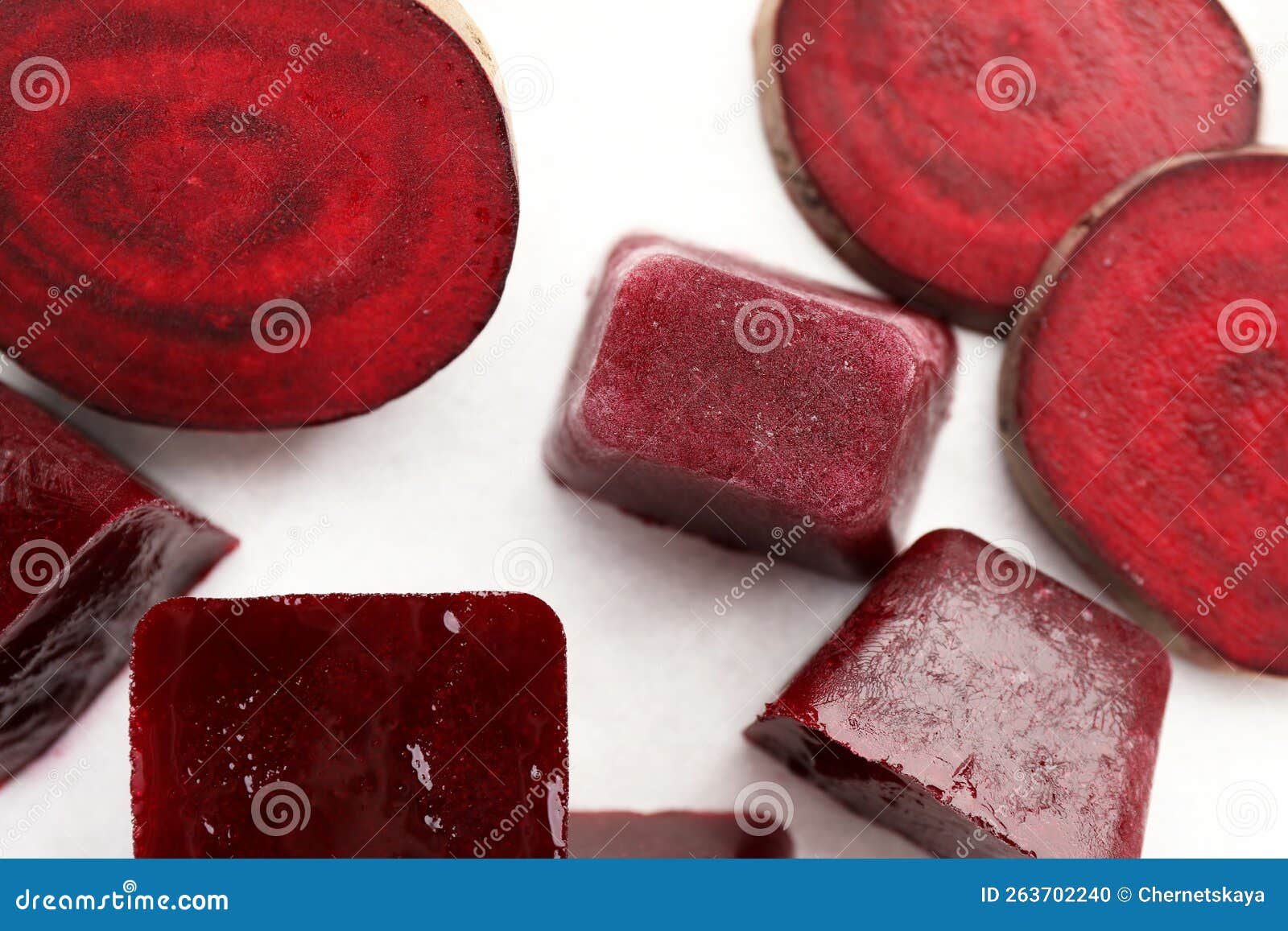 Frozen Beetroot Puree Cube and Fresh Beetroot on White Background, Top ...