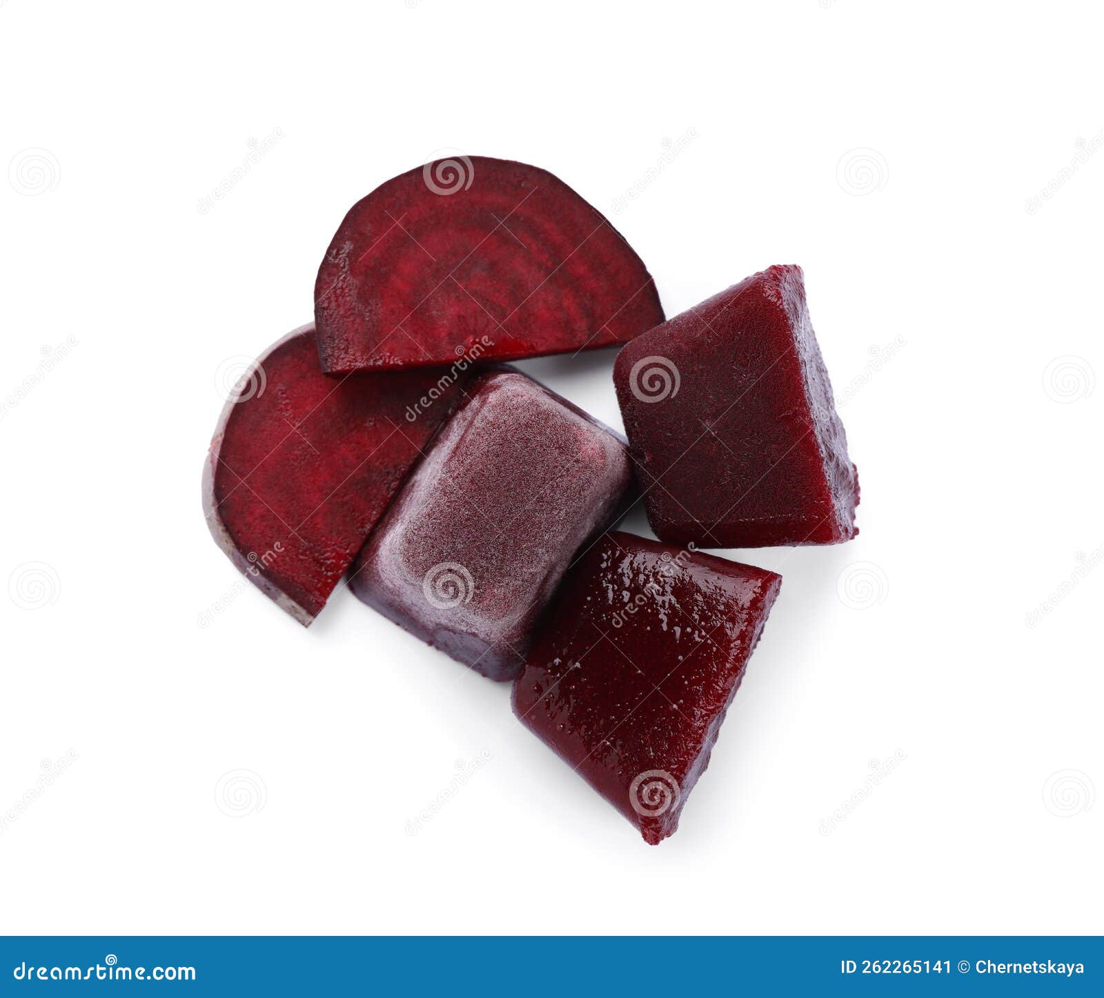 Frozen Beetroot Puree Cubes and Fresh Beetroot Isolated on White, Top ...