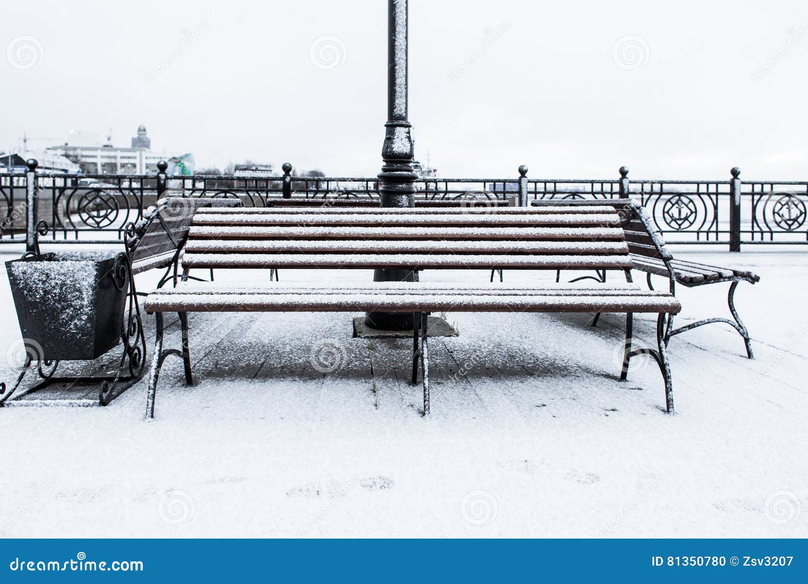 Frozen Bench Covered Gritty Rough Hoarfrost on a Cloudly Winter Day ...