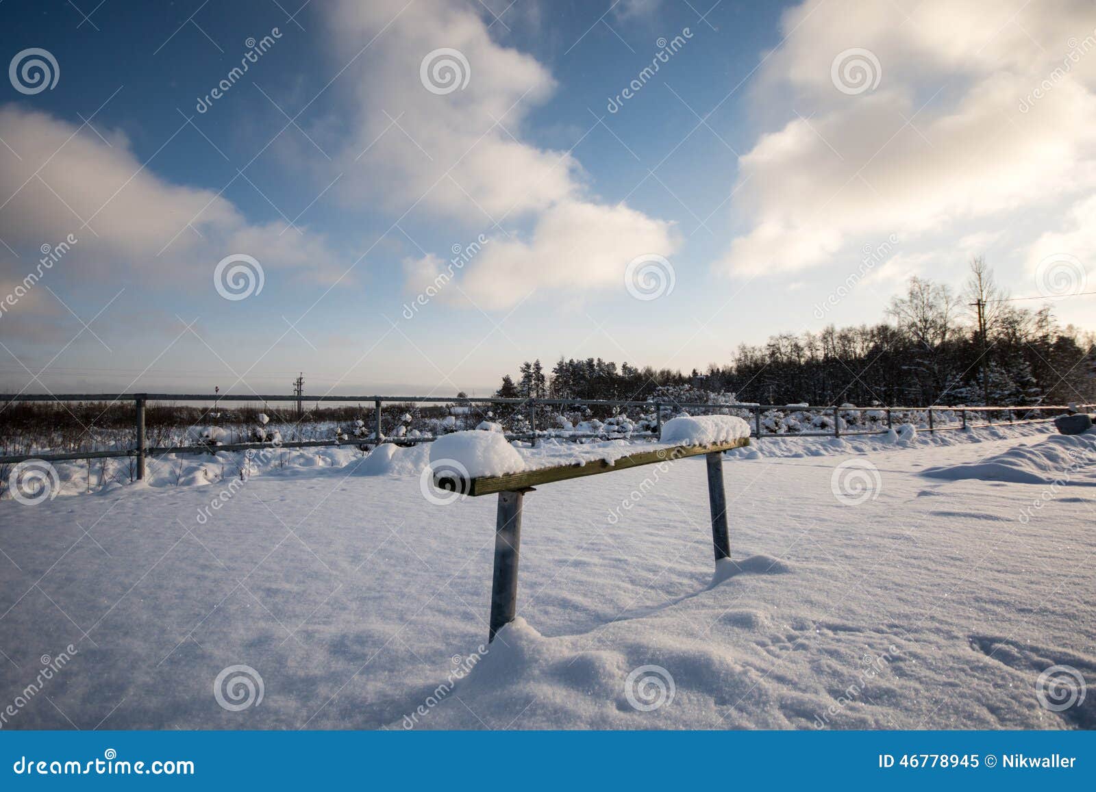 Frozen Bench, Winter Trees in Snow Stock Image - Image of covered ...
