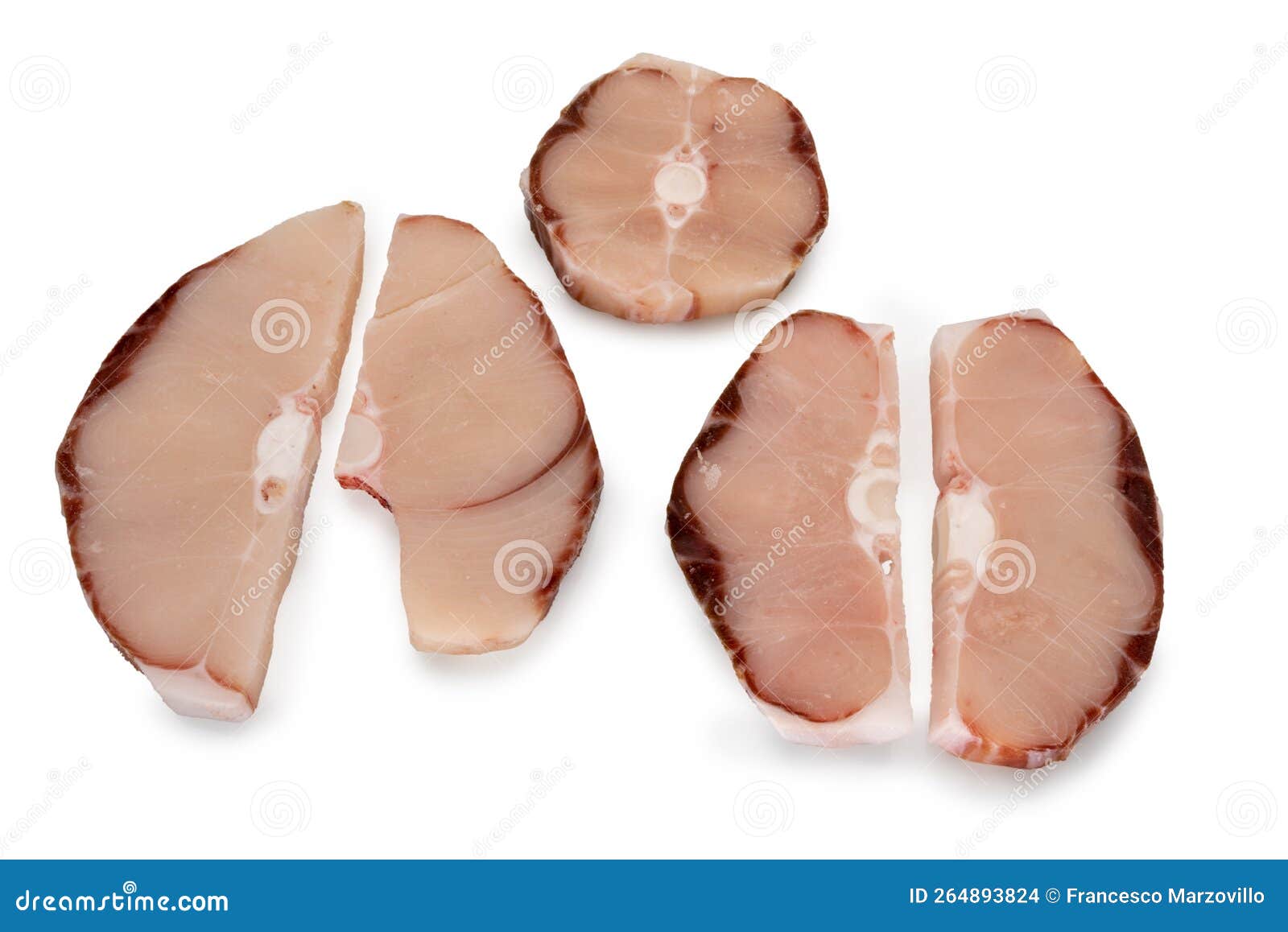 Frozen Blue Shark Slices Isolated on White Stock Photo - Image of fish ...