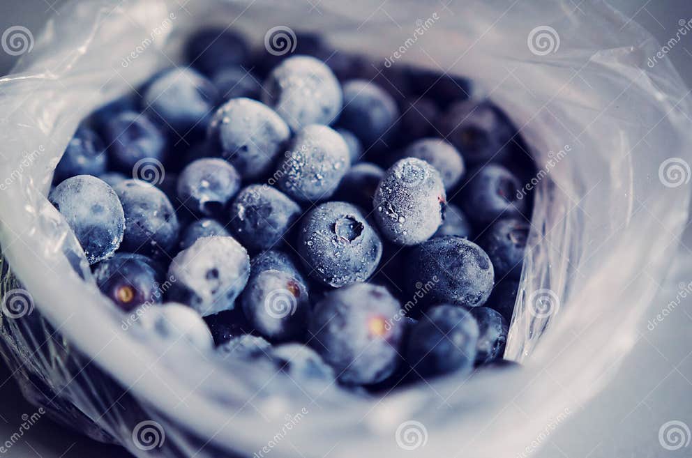 Frozen Blueberries in Plastic Bag Stock Image - Image of texture ...