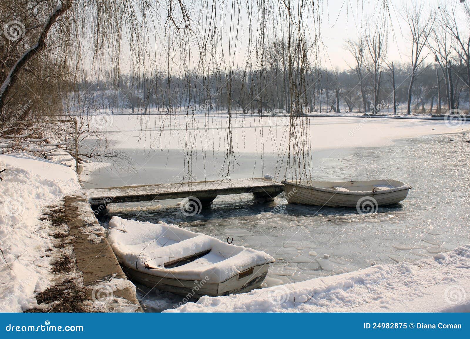 Frozen boats in the park stock image. Image of early - 24982875