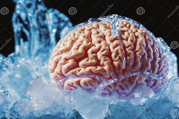 Frozen Brain on Top of Ice Crystals. Created with Generative AI Stock ...