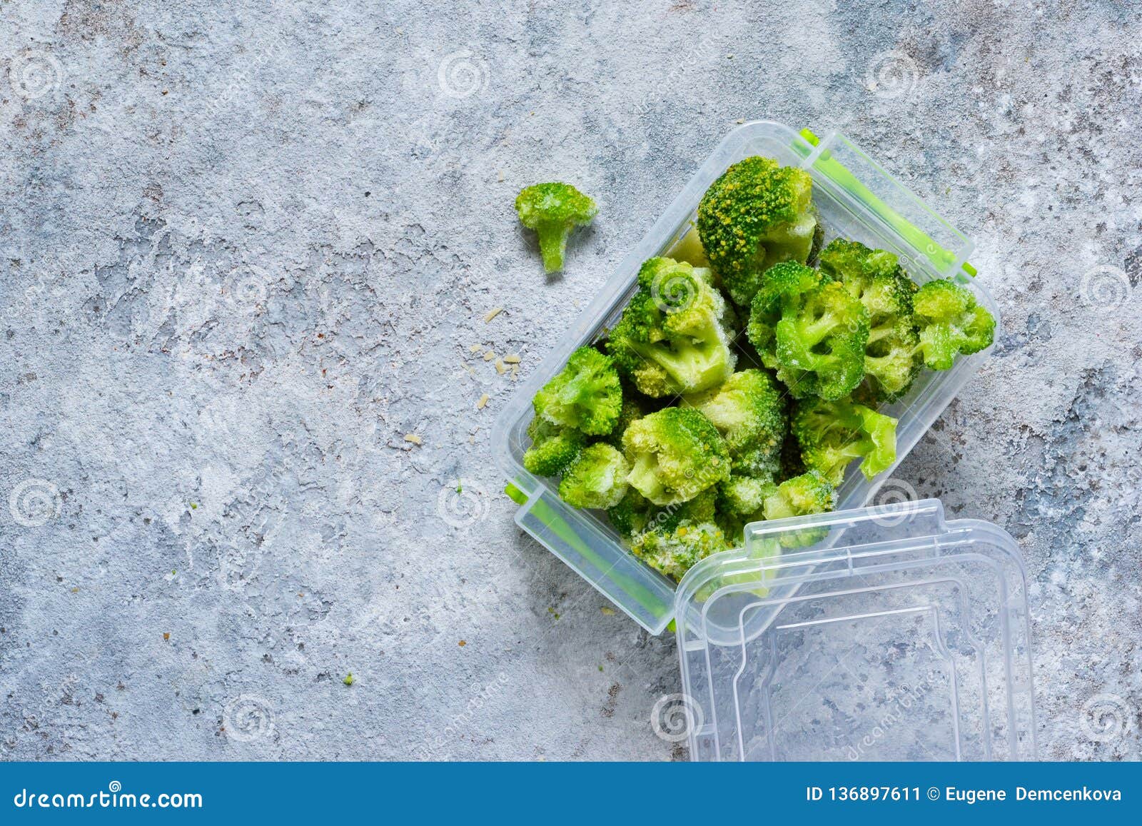 Frozen Broccoli in Lunch Box on a Concrete Background with Space for ...