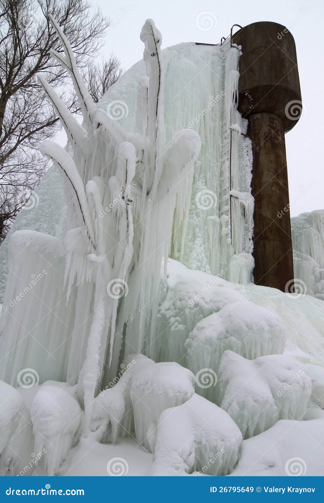 Frozen Broken Water Tower in Winter Stock Image - Image of tower ...