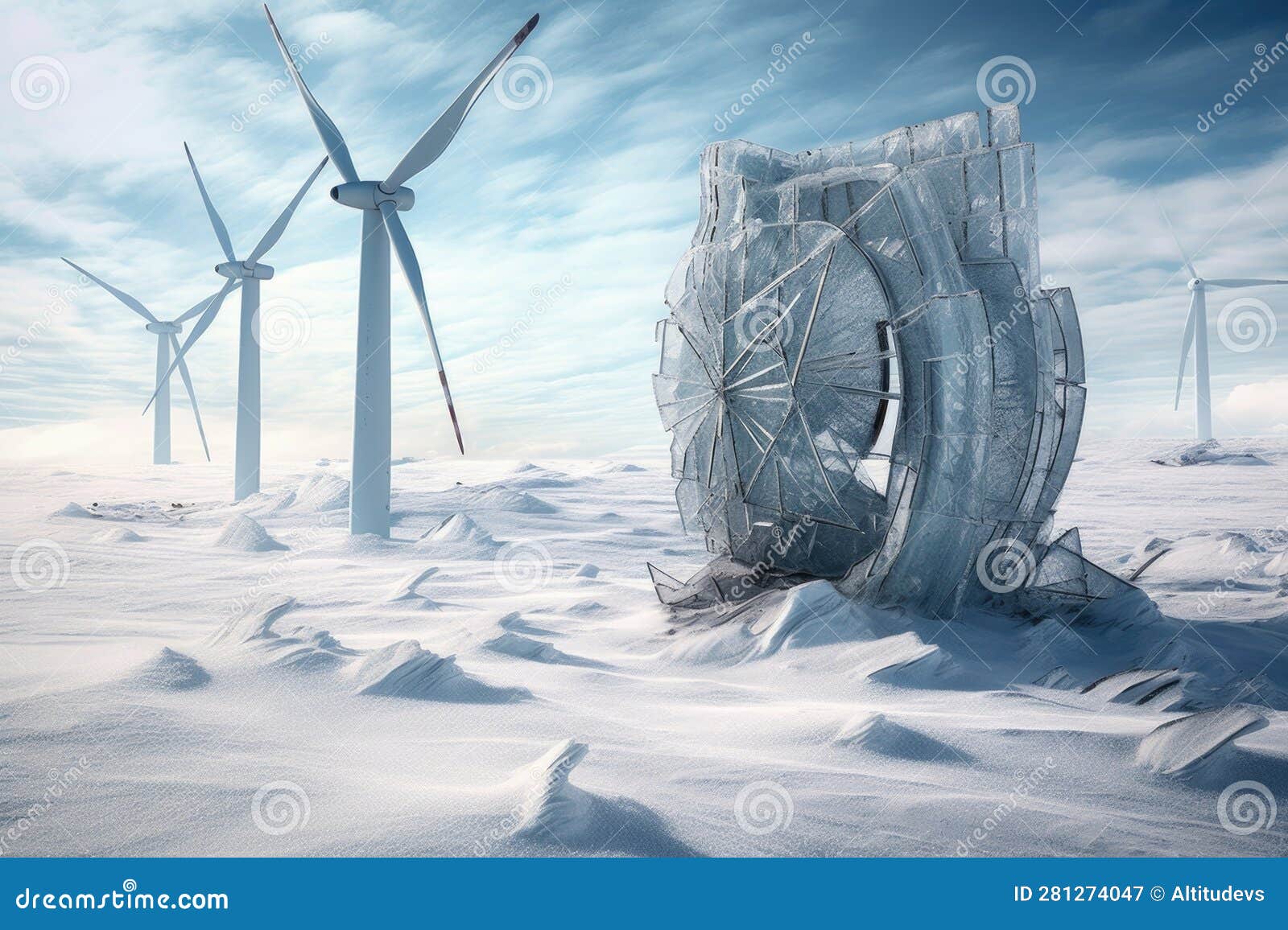 Frozen and Broken Wind Turbines in Isolation Stock Image - Image of ...