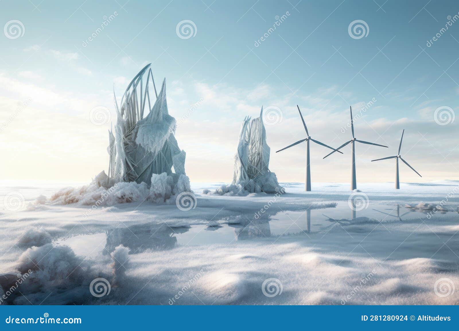 Frozen and Broken Wind Turbines in Isolation Stock Illustration ...