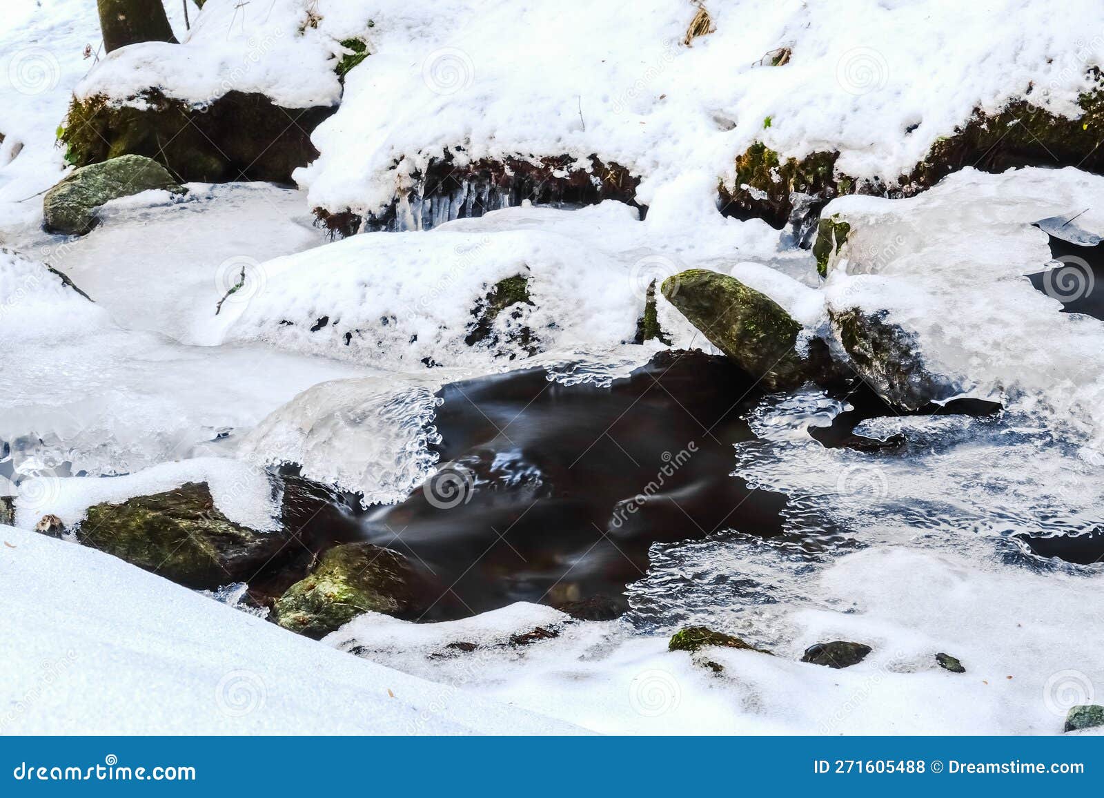 Frozen Brook with Ice and Snow Stock Photo - Image of environment ...