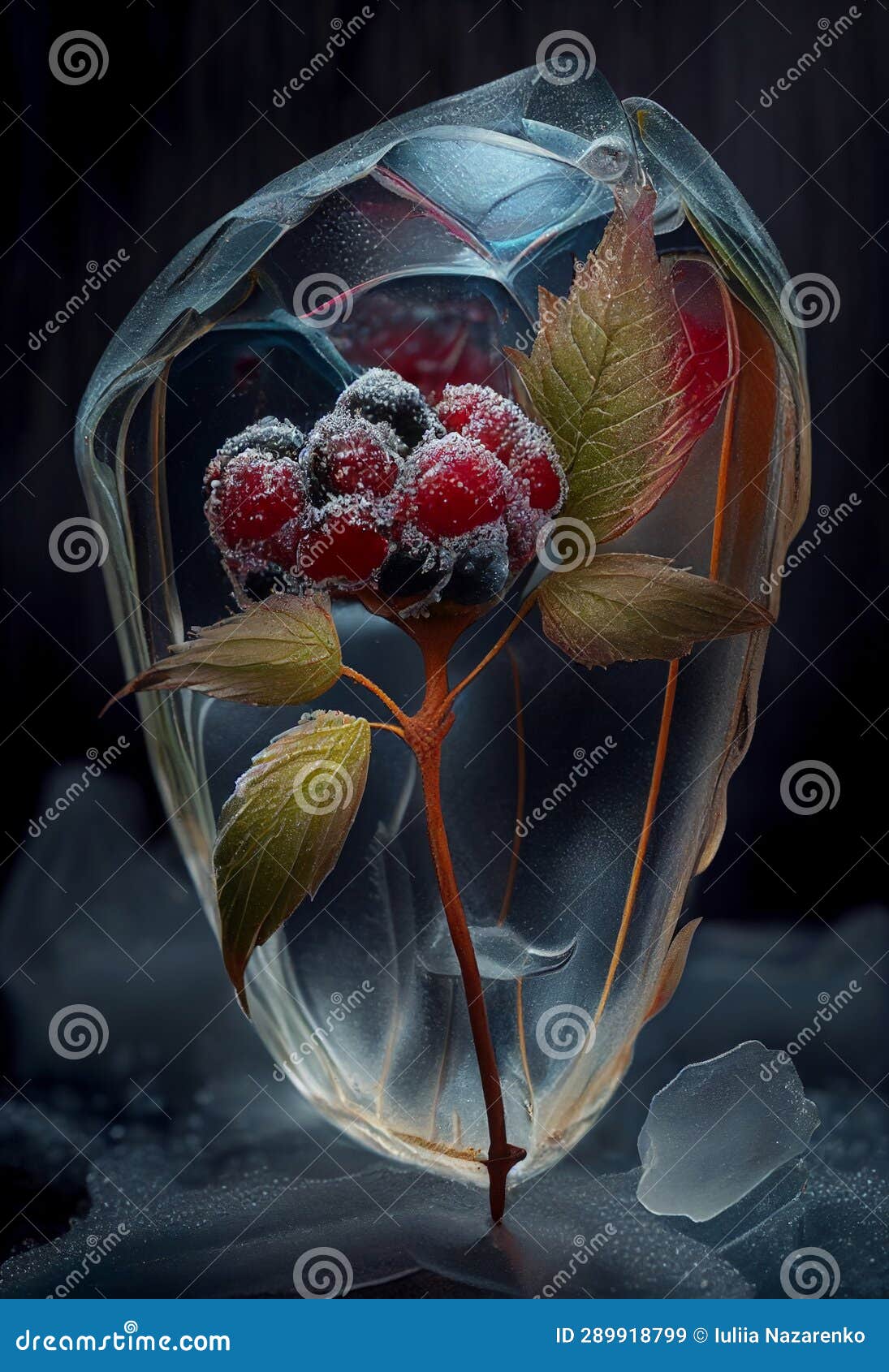 Frozen Buds and Berries in Ice. AI Generated Stock Image - Image of ...