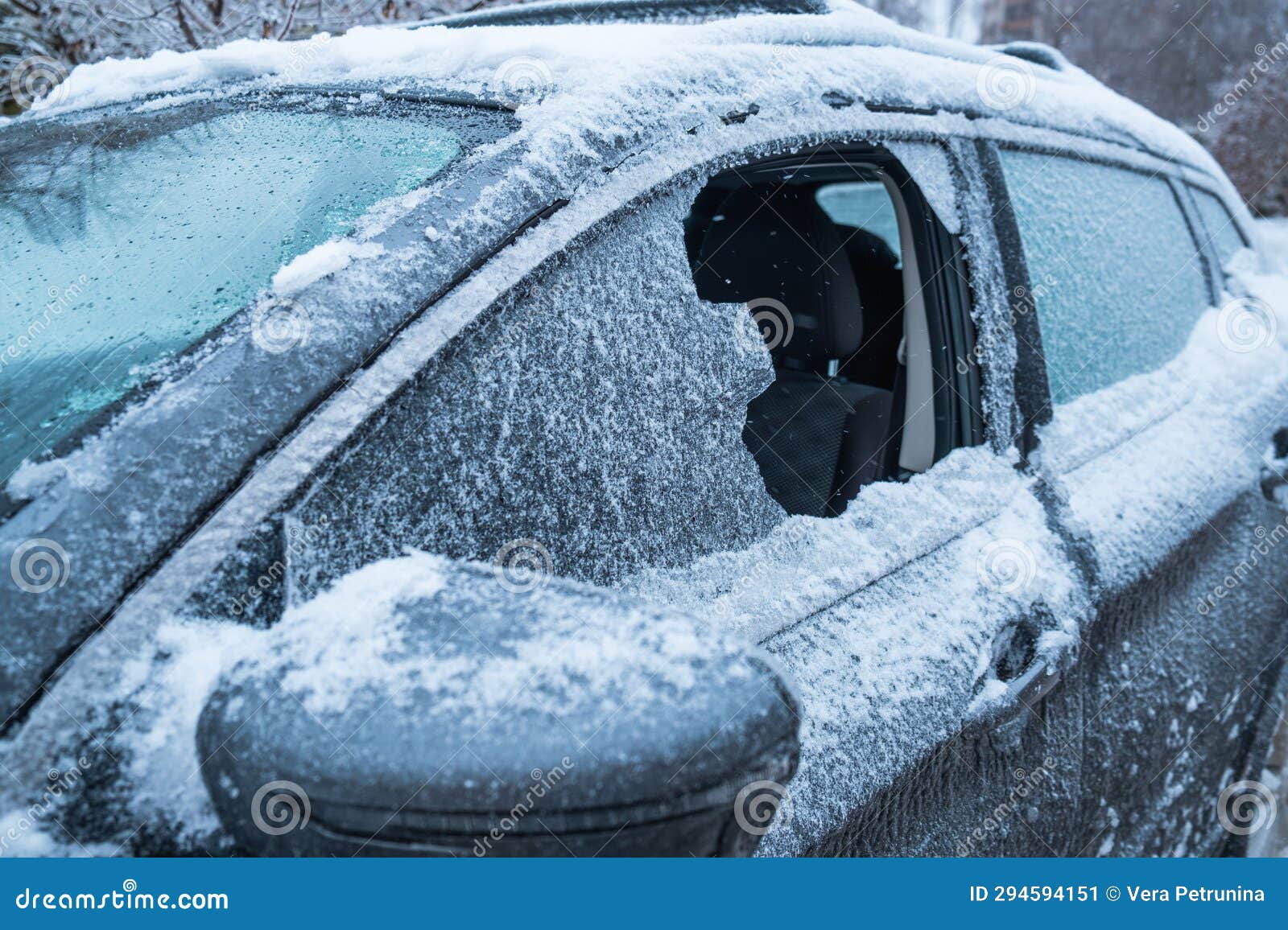 Frozen Car after Snowstorm with Broken Window Stock Image - Image of ...