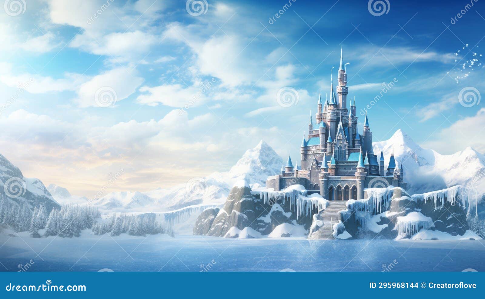 Frozen Castle with Snow Fall Mountains Stock Illustration ...