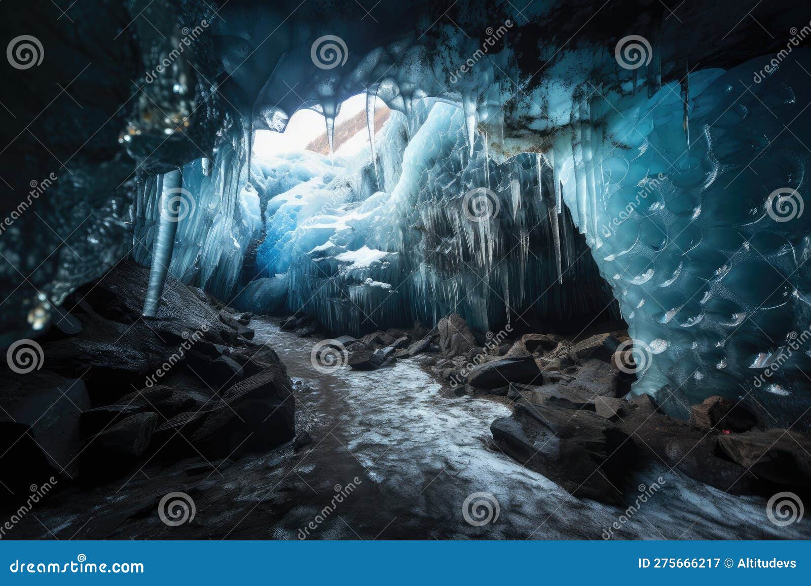Frozen Cavern, with Dramatic Lighting, Creating Ethereal and ...