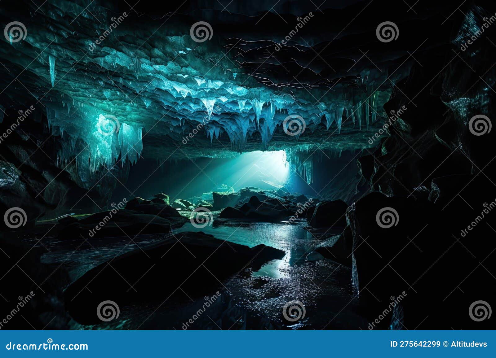 Frozen Cavern with Eerie Blue Glow, Produced by Bioluminence in the ...