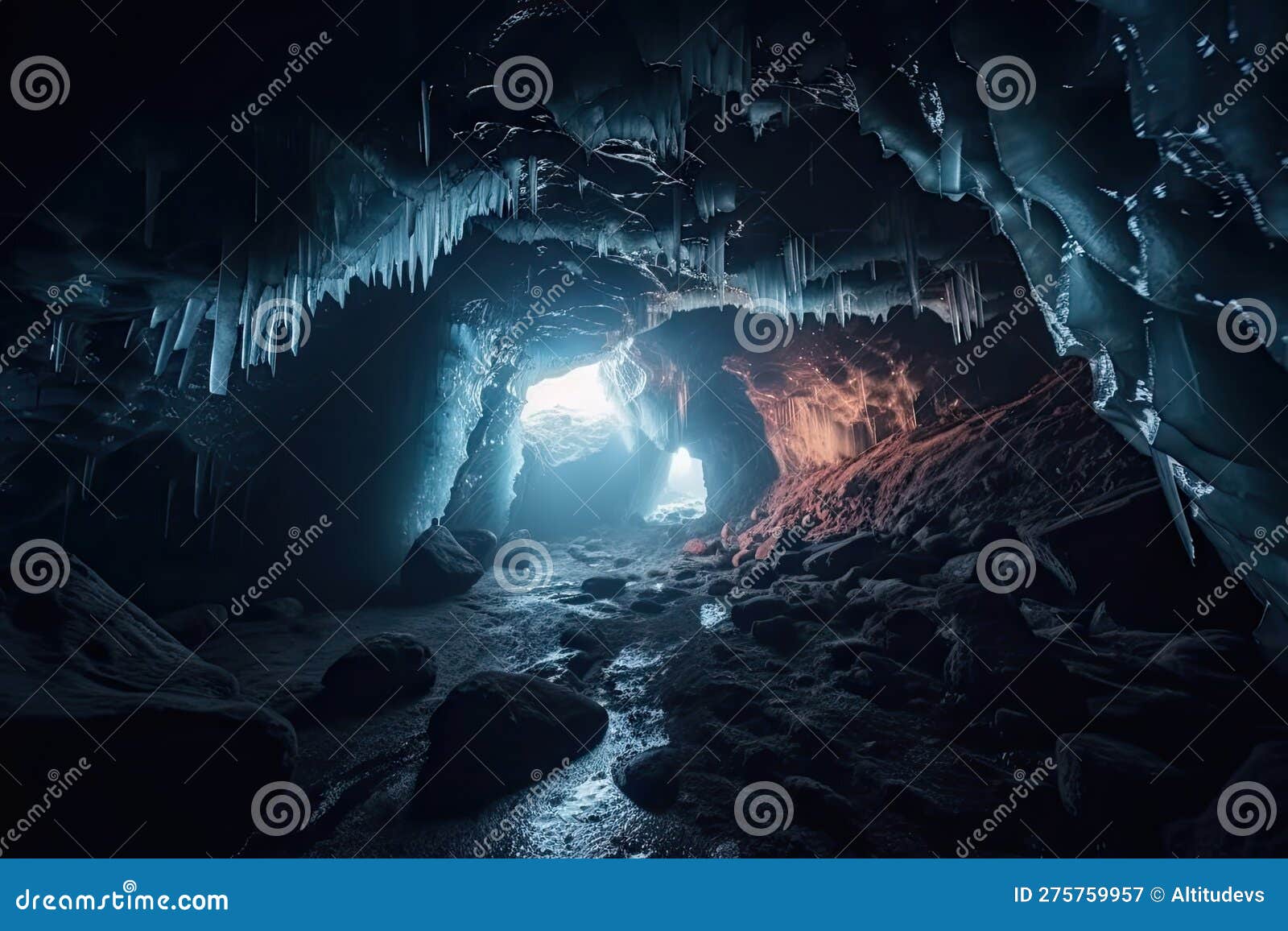 Frozen Cavern with Mysterious Light Source, Illuminating the Frozen ...