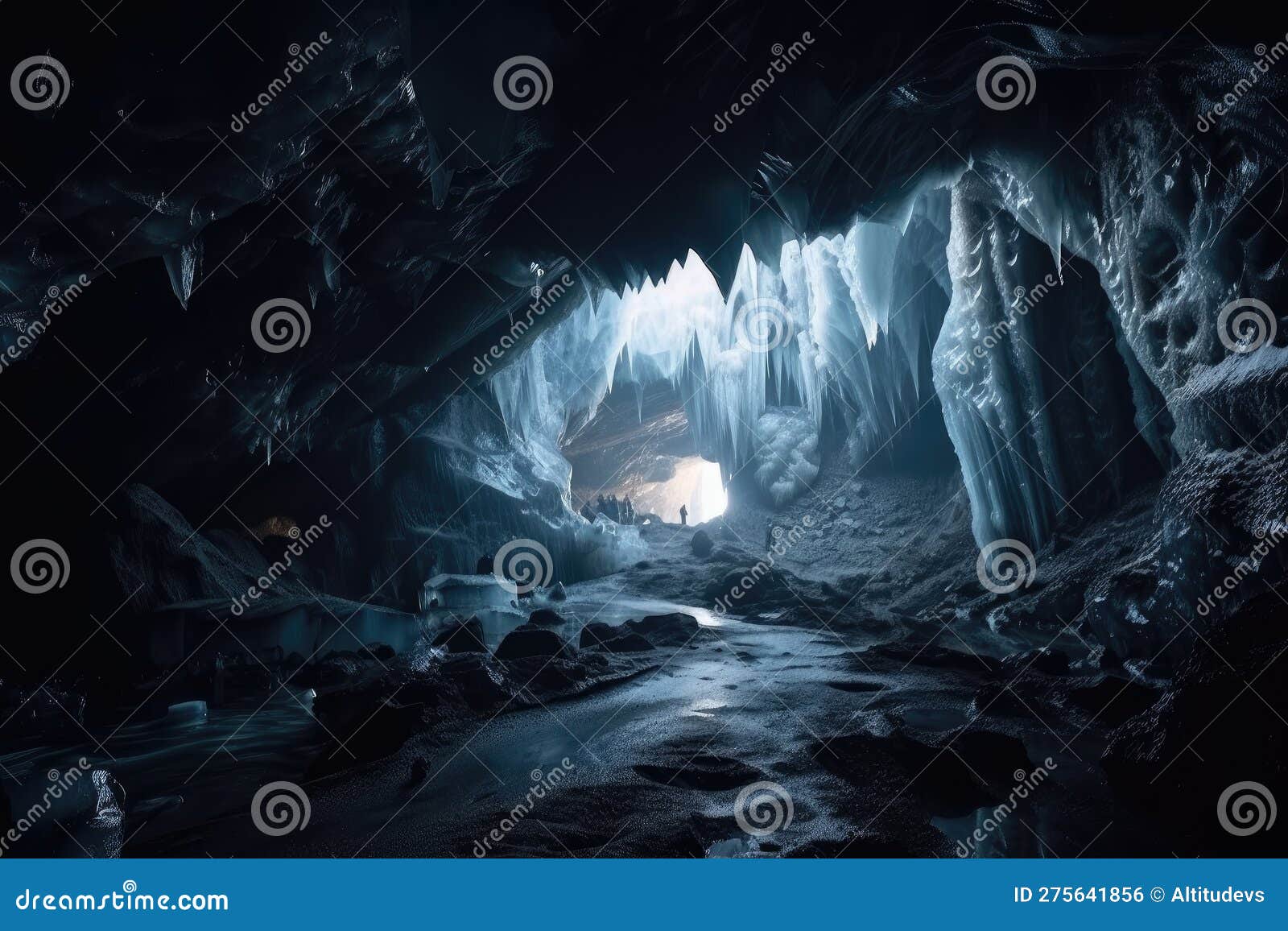 Frozen Cavern with Mysterious Light Source, Illuminating the Frozen ...