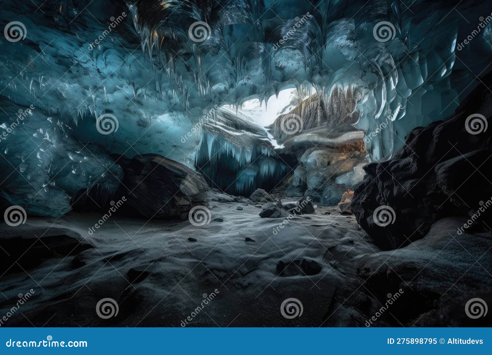Frozen Cavern, with View of Stars and Planets Visible through the Ice ...