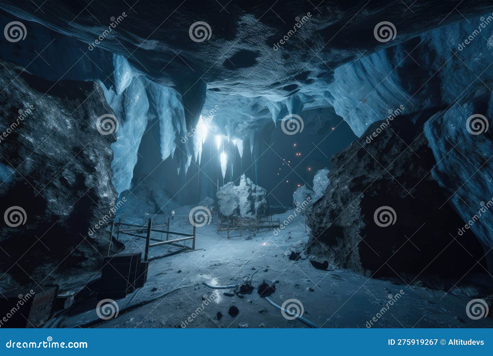 Frozen Cavern, with View of Stars and Planets Visible through the Ice ...