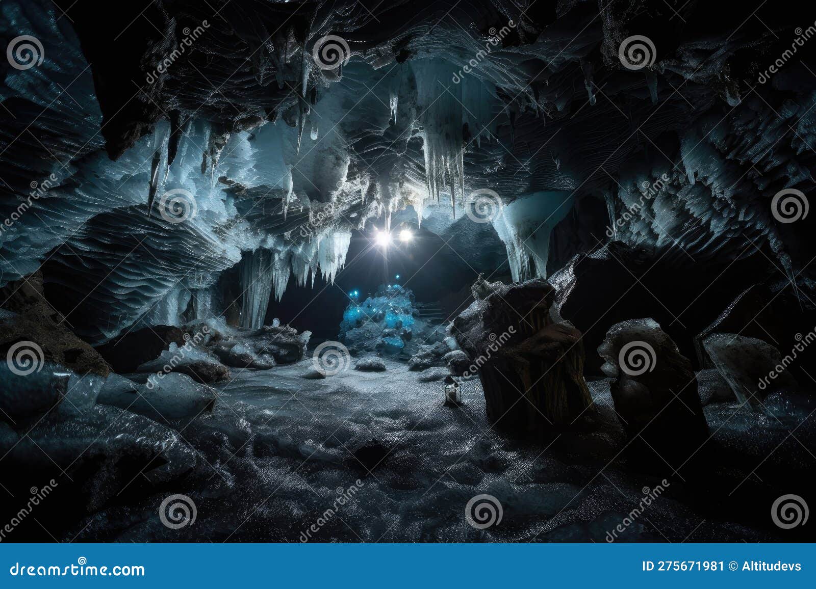 Frozen Cavern, with View of the Stars and Planets Visible through Its ...