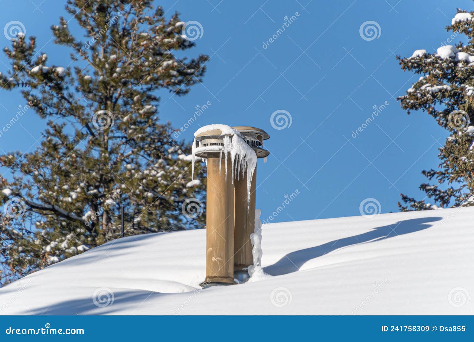 Frozen Chimney with Ice on Rooftop in Cold Winter Stock Image - Image ...