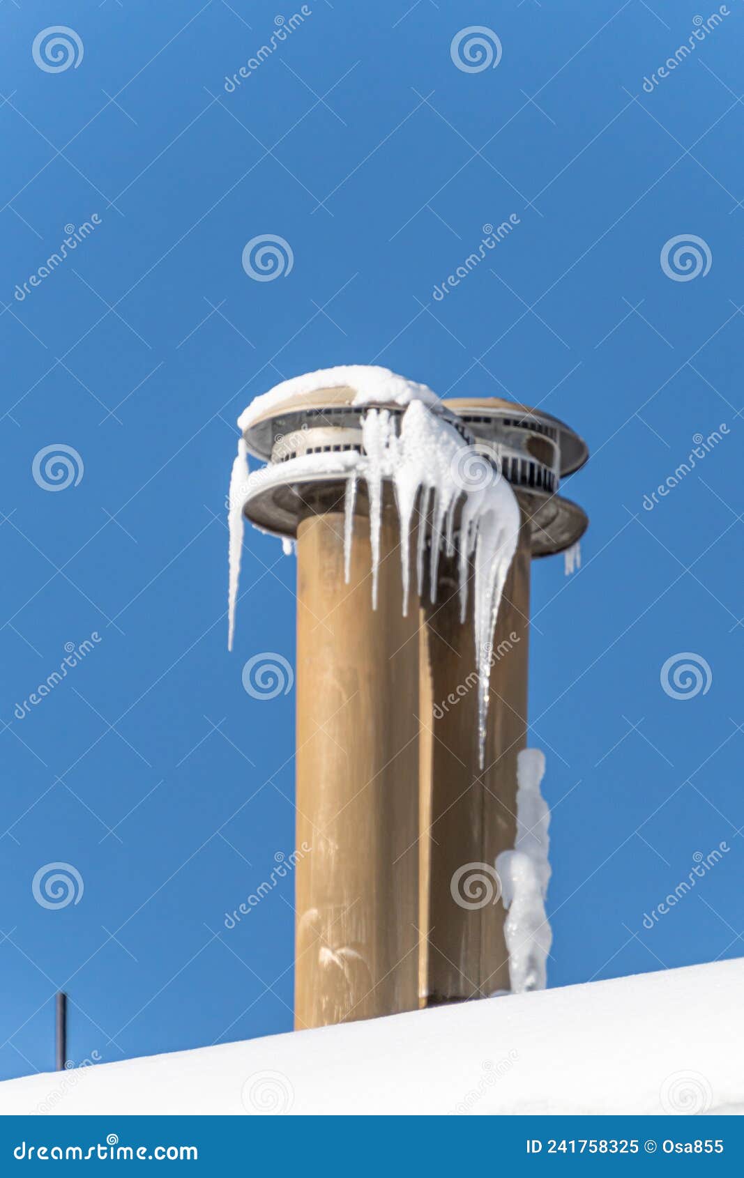 Frozen Chimney with Ice on Rooftop in Cold Winter Stock Image - Image ...