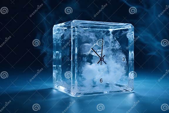 Frozen Clock in a Block of Ice. Frozen Time Stock Photo - Image of ...