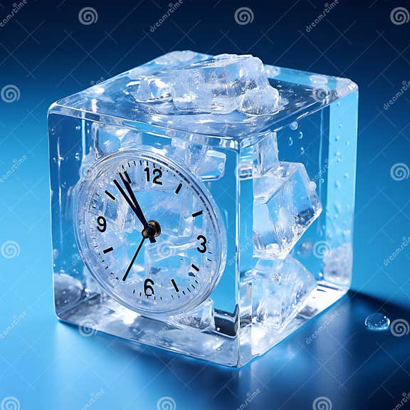 Frozen Clock in a Block of Ice. Frozen Time Stock Image - Image of ...