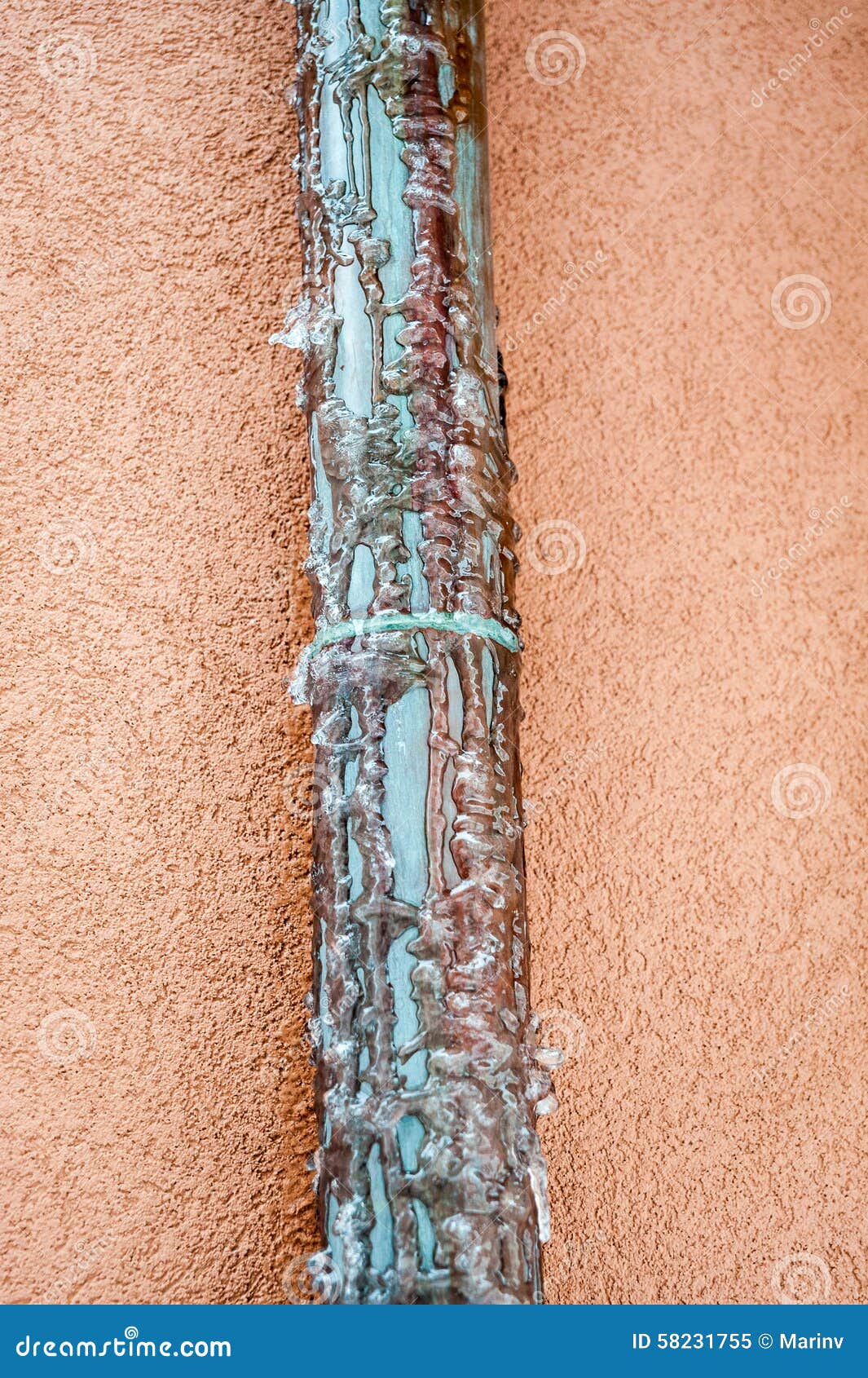 Frozen Copper Pipe. Water Drain from House Roof Stock Image - Image of ...