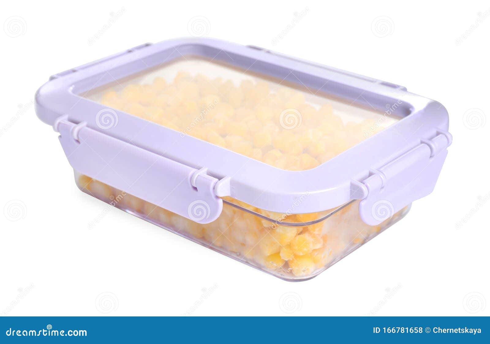Frozen Corn in Plastic Container Isolated. Vegetable Preservation Stock ...