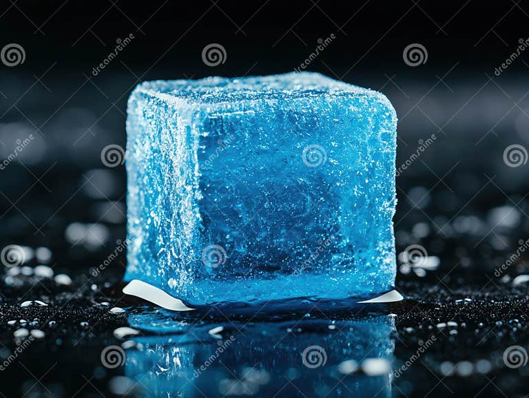 Frozen Cube of Ice on a Reflective Surface Stock Illustration ...