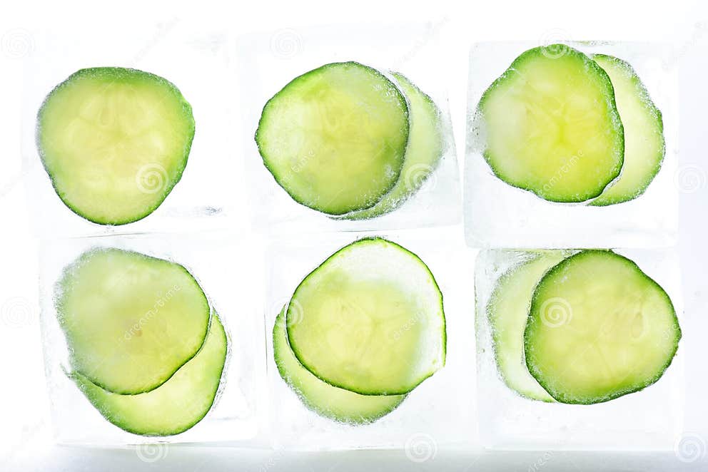 Frozen Cucumber Slices in the Ice Cubes Stock Photo - Image of slice ...