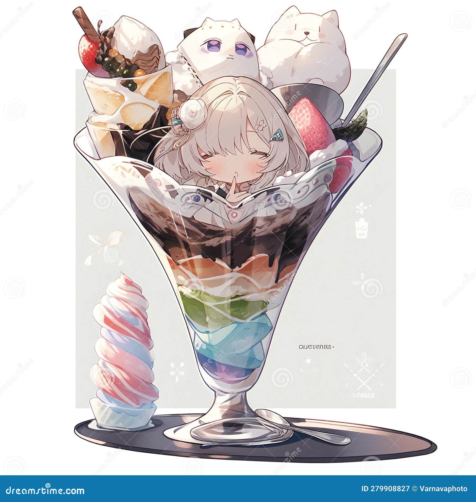 Frozen Delights Genshin Characters Are In An Ice Cream Glass Ai Generated Stock Illustration