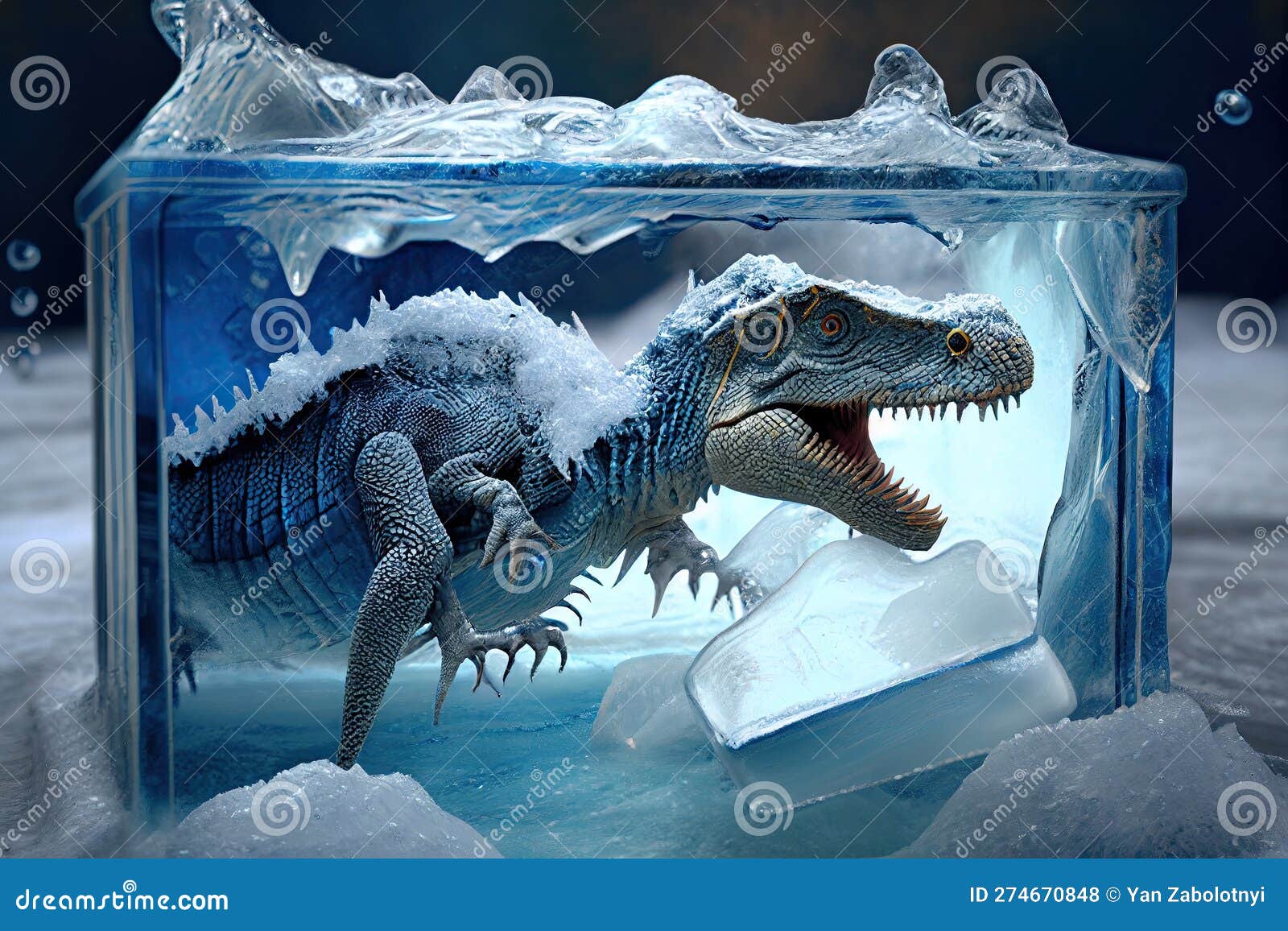 Frozen Dinosaur In An Ice Cube. The Concept Of Cloning, Restoration Of ...
