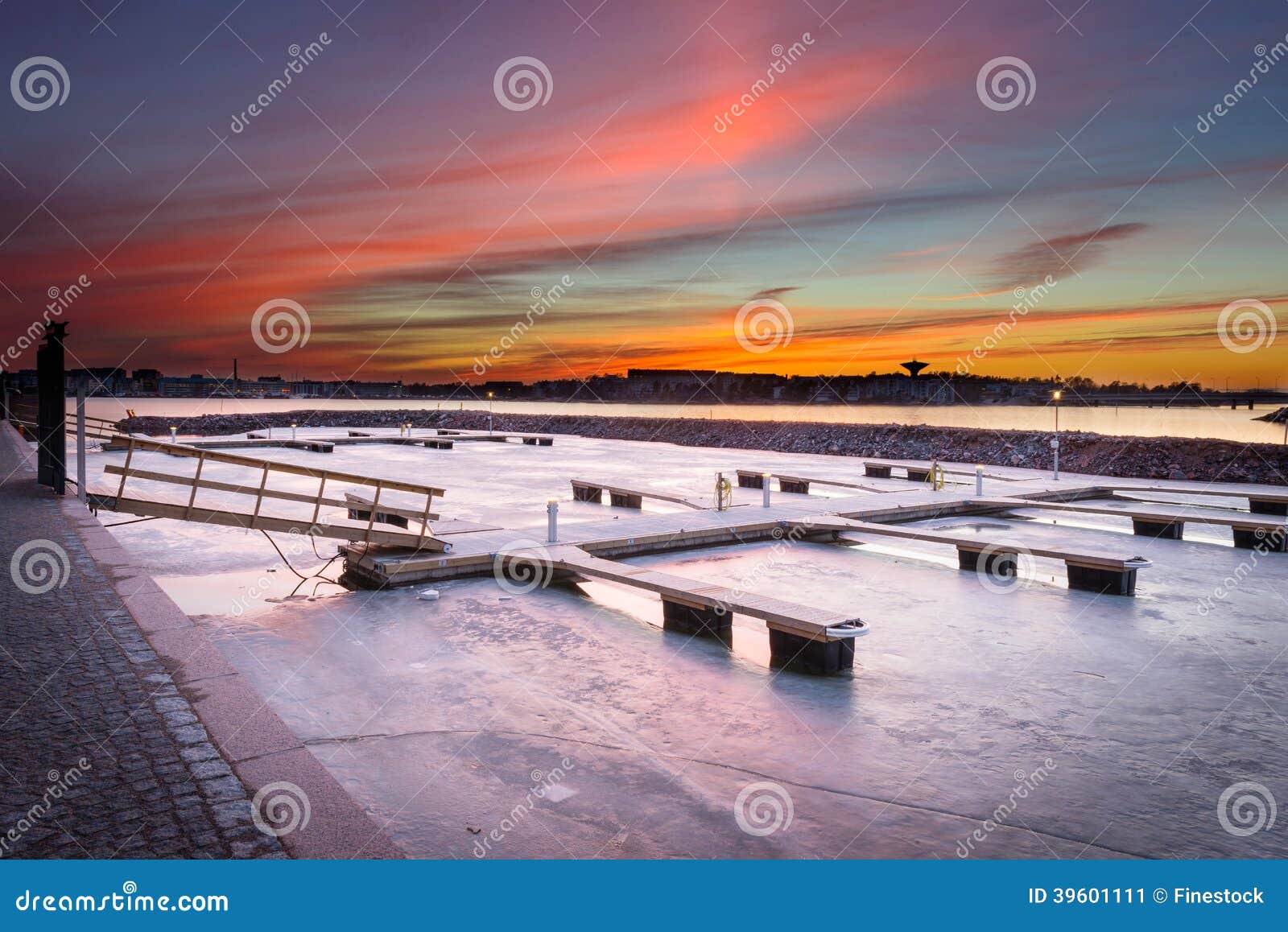 Frozen dock on sunset stock image. Image of arctic, finland - 39601111
