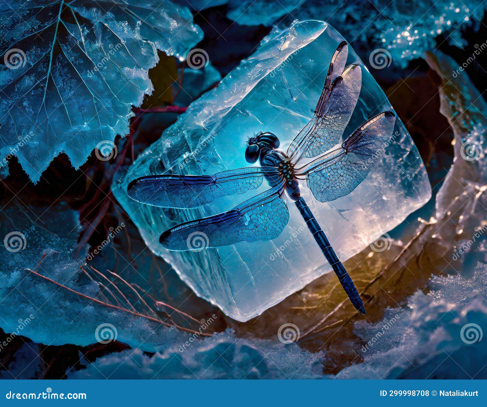 Frozen Dragonfly in a Piece of Ice in the Forest Stock Illustration ...