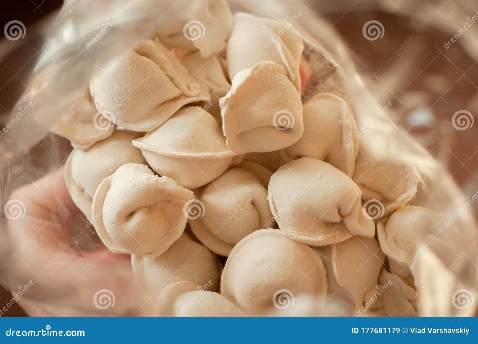 Frozen Dumplings Close-up in a Transparent Package Stock Image - Image ...