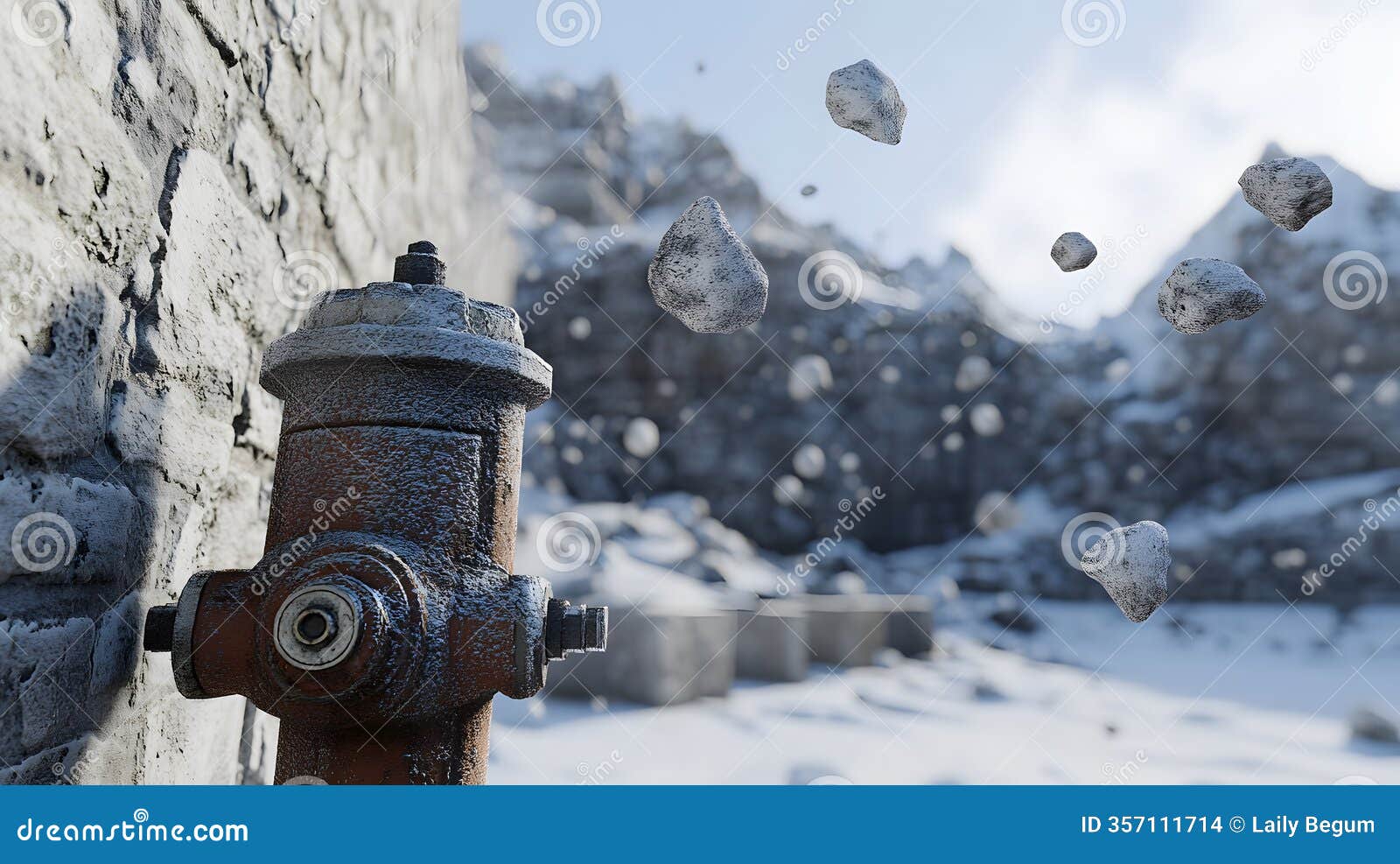 Frozen Fire Hydrant Rocks Falling Winter Scene Royalty Free Image Stock ...