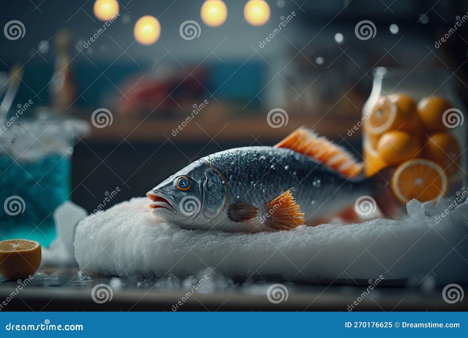 Frozen Fish on a Cold Ice Counter Store,. Illustration Generative AI ...