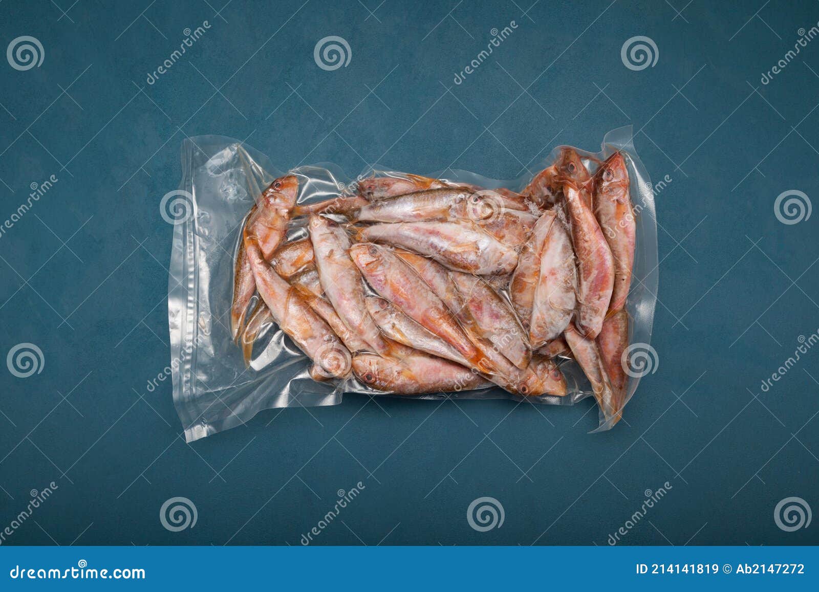 Frozen Fish Mullus Barbatus Red Mullet in Pack. Top View, Copy Space ...