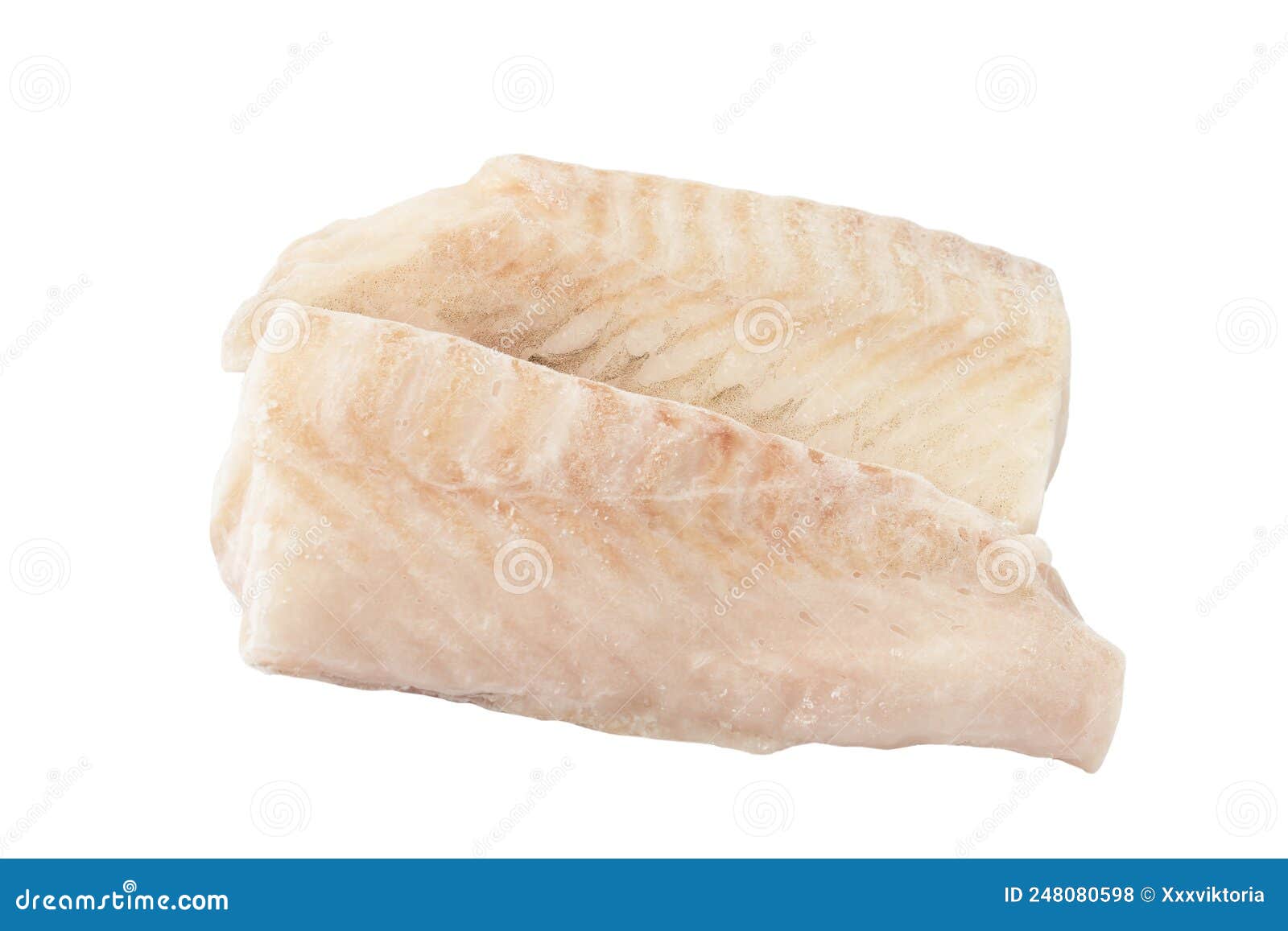 Frozen Fish Two Pieces Isolated on White. Cod Fish Back Meat Stock ...