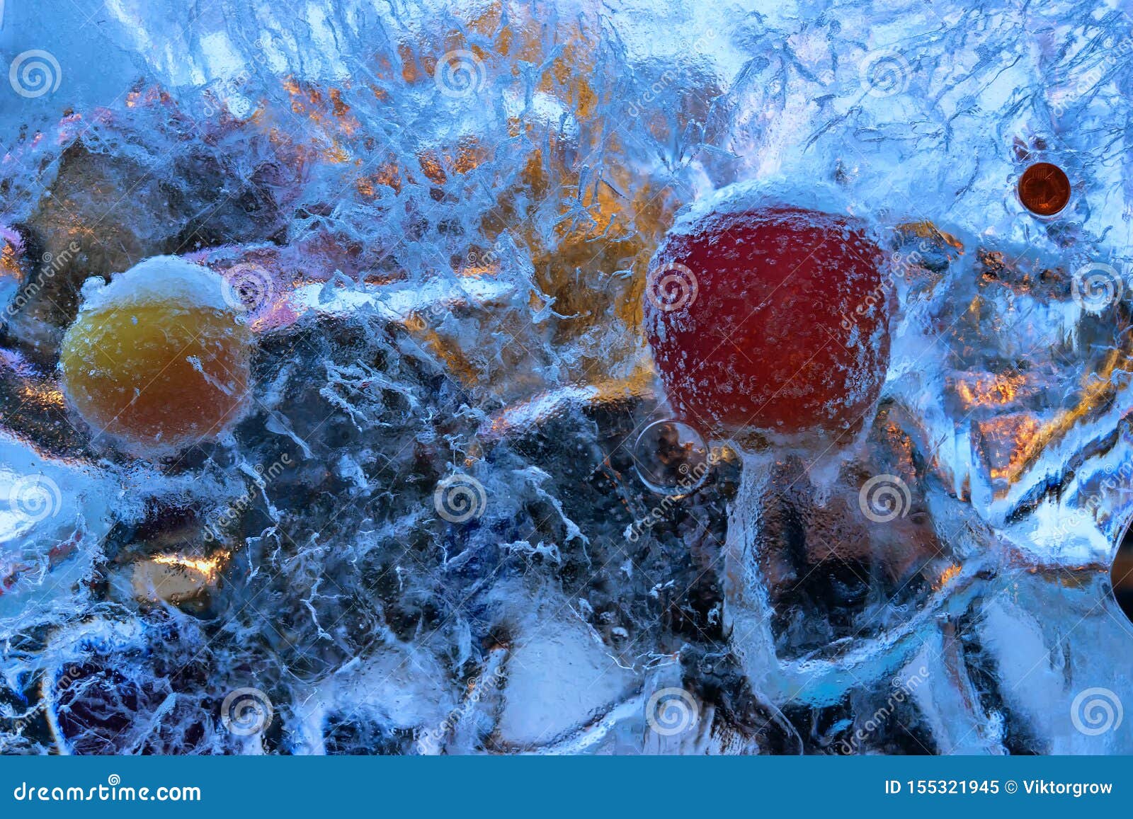 Frozen fresh apples in ice stock image. Image of abstract - 155321945