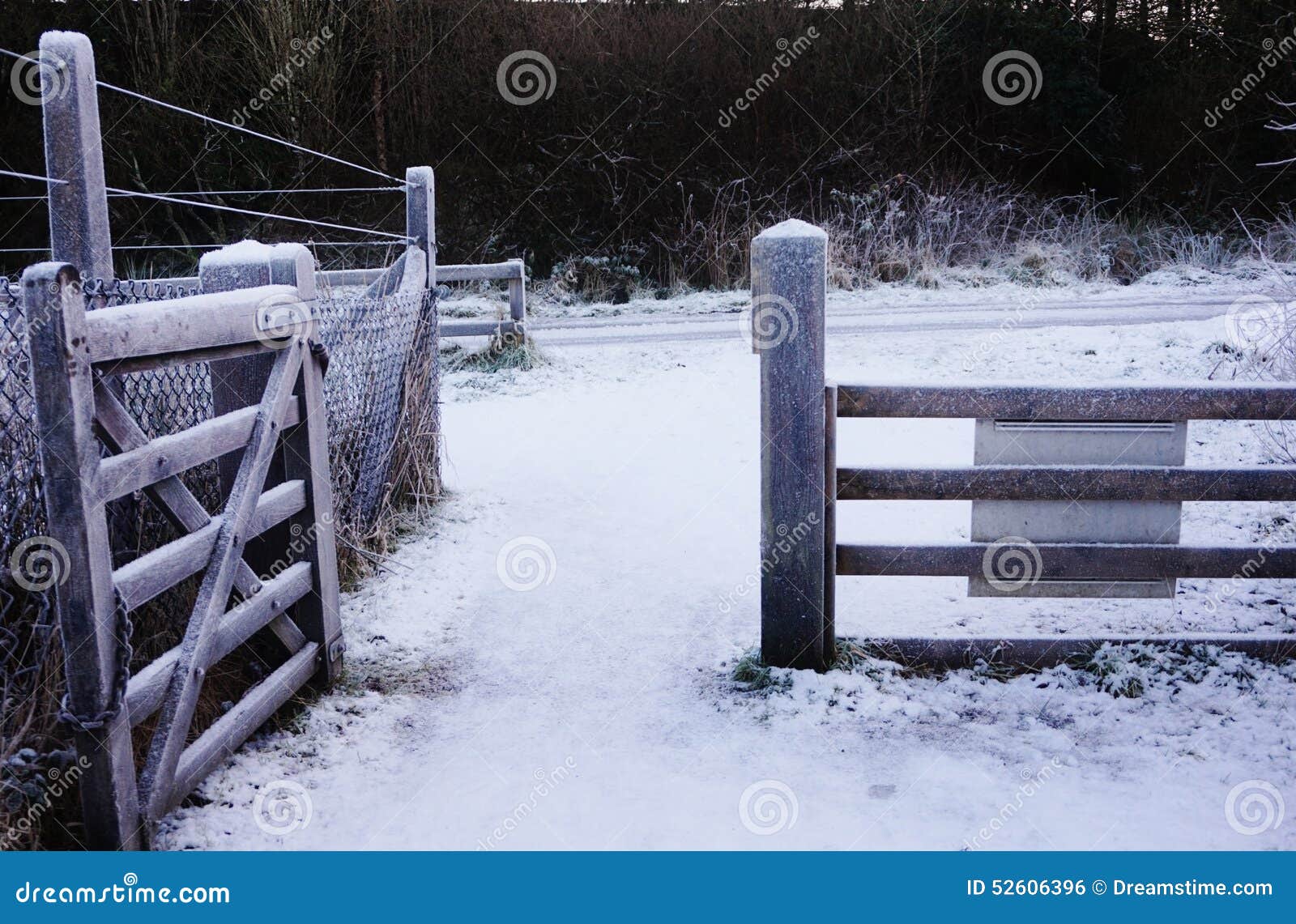 Frozen Gate stock photo. Image of road, walk, winter - 52606396
