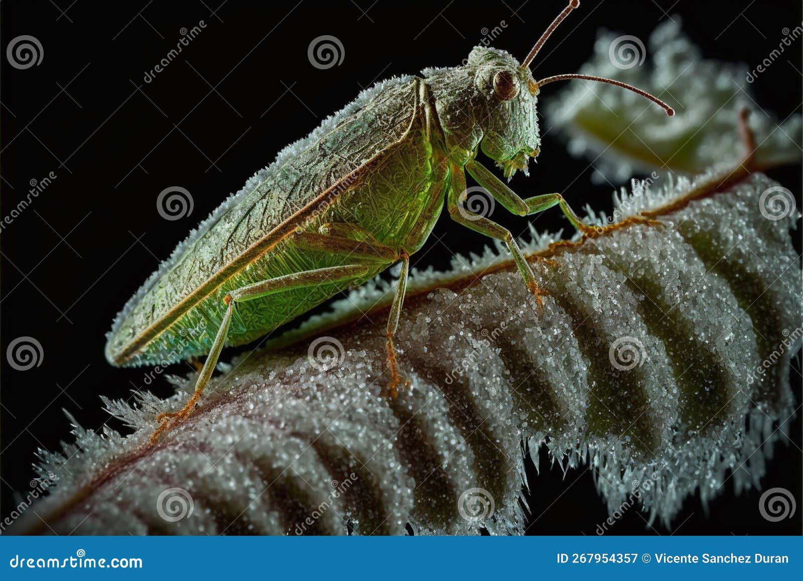 Frozen Grasshopper, Macro Shot, on the Frozen Winter Ground, Generative ...
