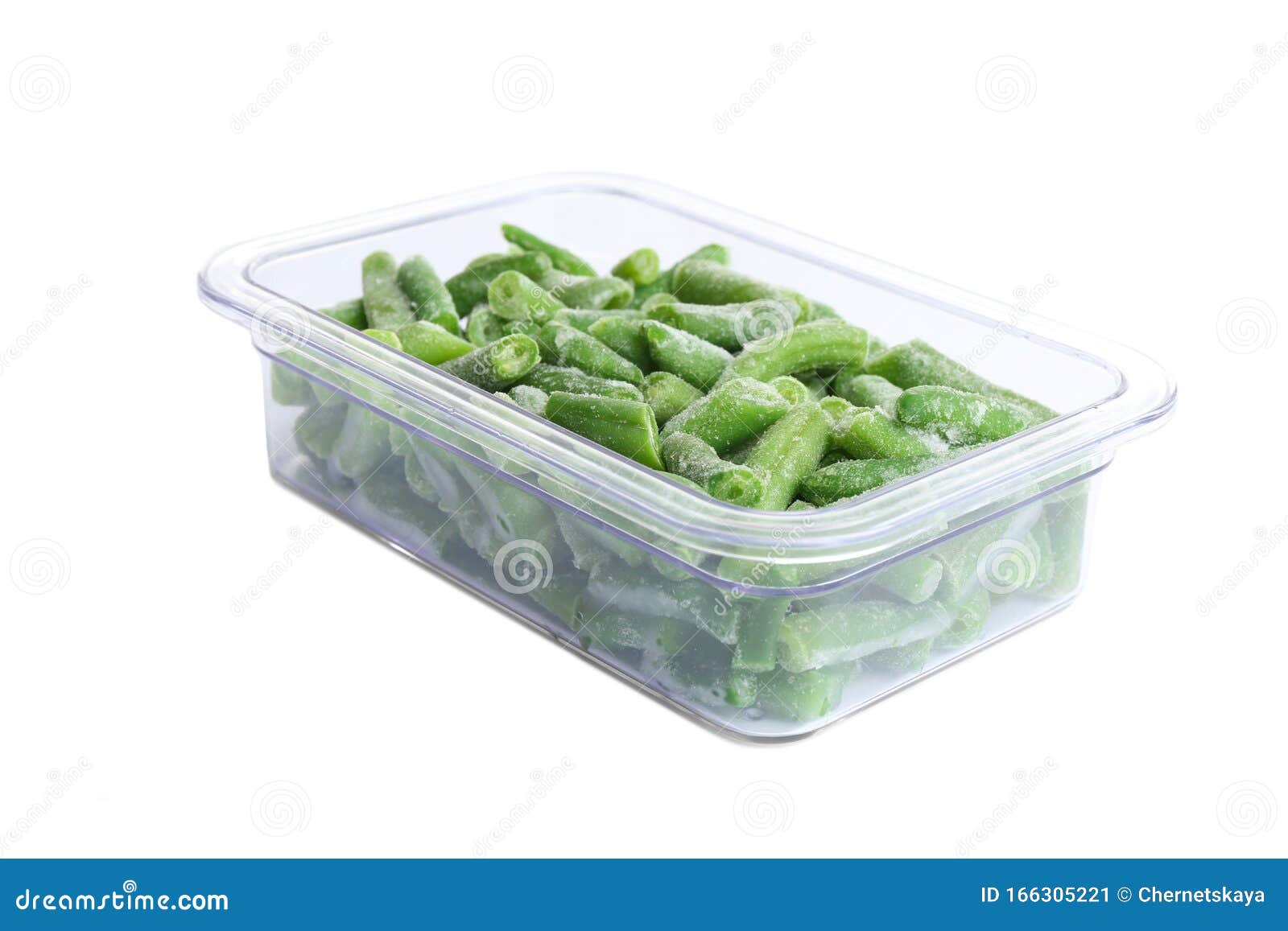 Frozen Green Beans in Plastic Container Isolated. Vegetable ...