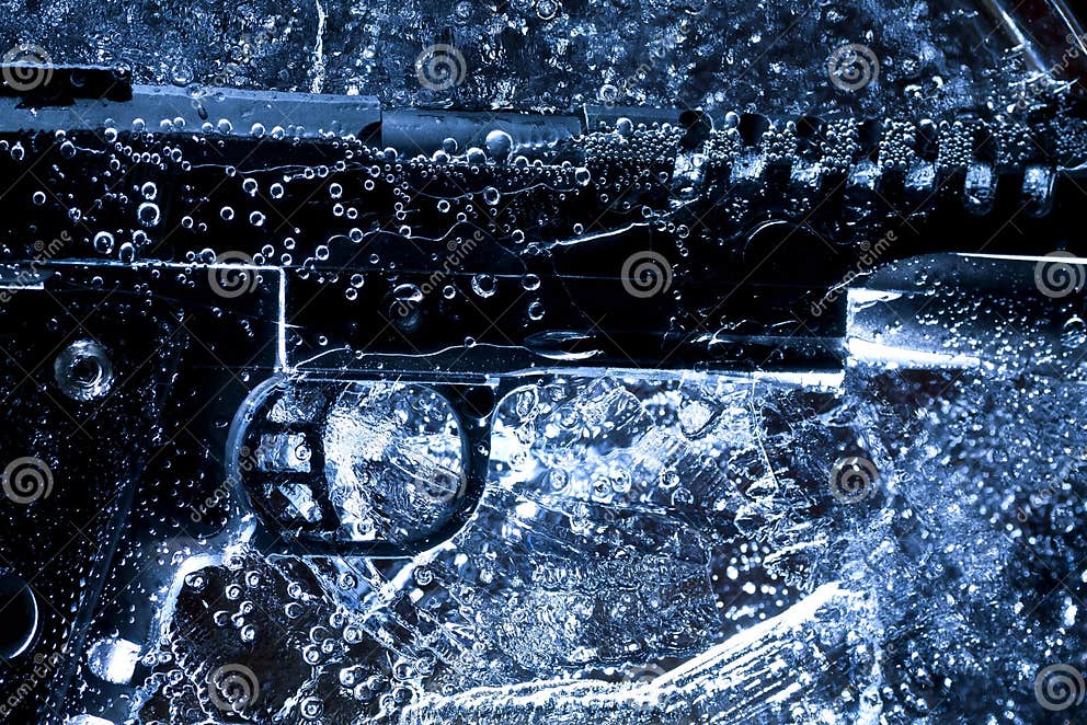 Frozen gun in ice stock photo. Image of crystal, attention - 68198804