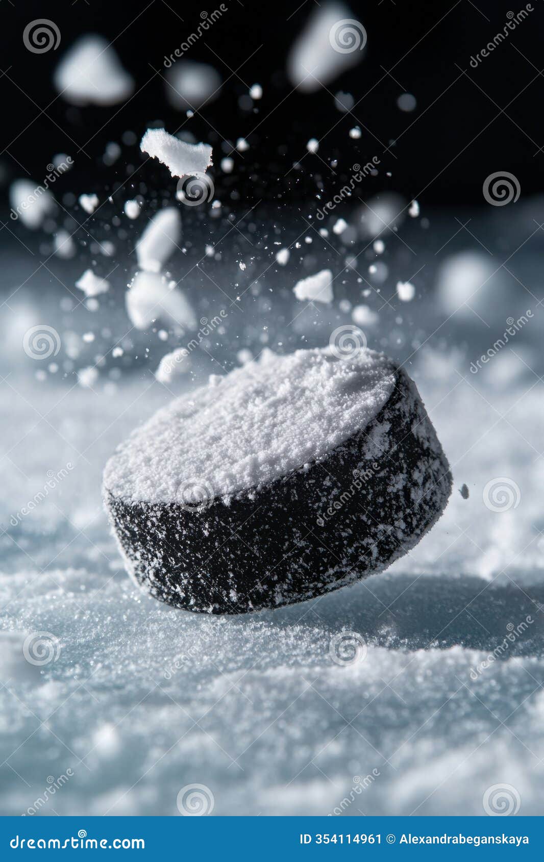Frozen Hockey Puck in Motion with Snow Particles Stock Illustration ...