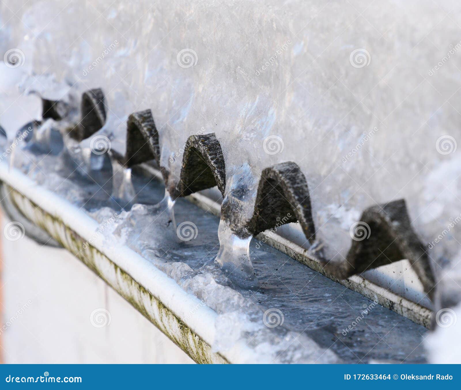 Frozen House Roof Rain Gutter Full of Ice in Winter Stock Photo - Image ...