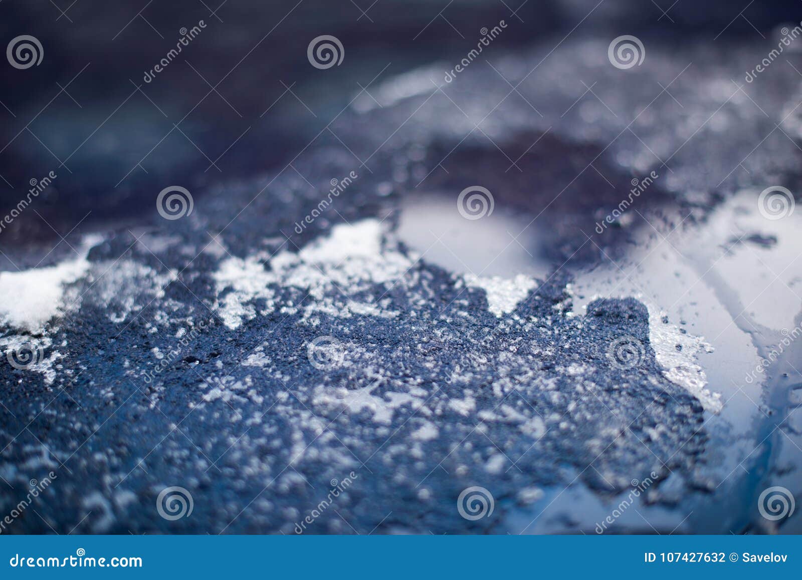 Frozen Ice on a Blue Metal Surface, Soft Focus Stock Photo - Image of ...
